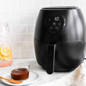 CHEFMAN Small Air Fryer Healthy Cooking, 3.6 Qt, User Friendly, Nonstick, Digital Touch Screen, Dishwasher Safe Basket, w/ 60 Minute Timer & Auto Shutoff, Matte Black, Cookbook Included