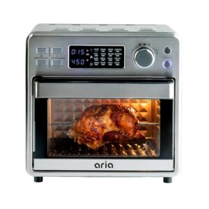 ariawave mini 16qt air fryer & toaster oven, multifunctional with 15 presets - fry, bake, roast, grill, oil-free, compact design, inclusive accessories, 360° rotisserie feature