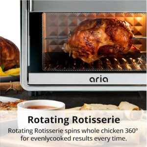 Ariawave Mini 16QT Air Fryer & Toaster Oven, Multifunctional with 15 Presets - Fry, Bake, Roast, Grill, Oil-Free, Compact Design, Inclusive Accessories, 360° Rotisserie Feature