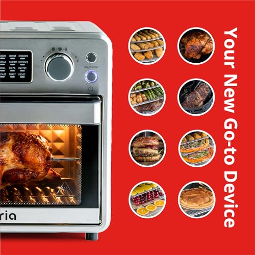 Ariawave Mini 16QT Air Fryer & Toaster Oven, Multifunctional with 15 Presets - Fry, Bake, Roast, Grill, Oil-Free, Compact Design, Inclusive Accessories, 360° Rotisserie Feature