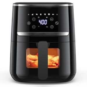 adoolla 5.0 qt air fryer oven, nonstick cooker with recipes, oil free, electric hot air fryer, black