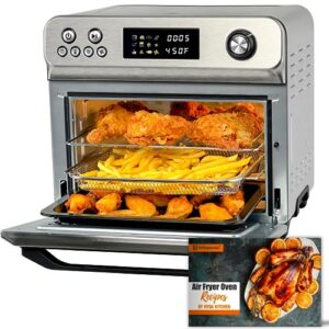 hysapientia 26qt air fryer toaster oven combo with rotisserie,convection oven countertop, 10-in-1 large air fryer oven combo, stainless steel 1800w with full accessory set