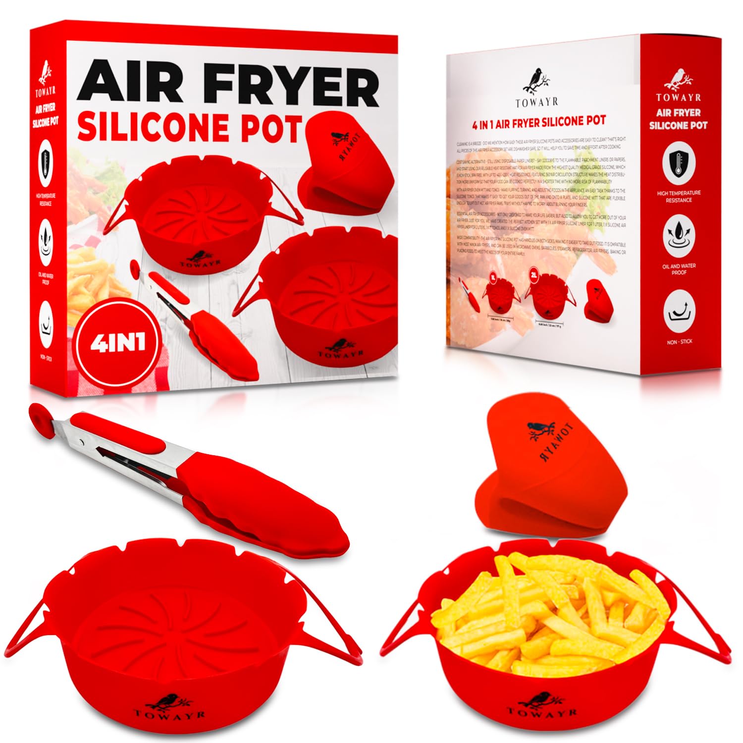 TOWAYR - Air Fryer Accessories Set - Safe Cooking Tools, Baking Trays, Pots, Pans, reusable Baskets, gourmia air fryer accessories- Perfect for Air fryer Liners and othr air fryer