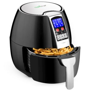 nutrichef hot air fryer oven - w/digital display, electric big 3.7 qt capacity stainless steel kitchen oilless convection power multi cooker w/basket pan - use for baking, grill - (black), one size