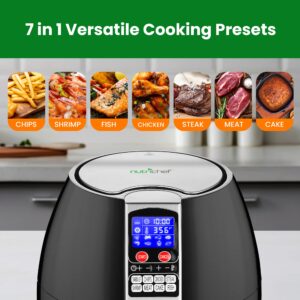 NutriChef Hot Air Fryer Oven - w/Digital Display, Electric Big 3.7 Qt Capacity Stainless Steel Kitchen Oilless Convection Power Multi Cooker w/Basket Pan - Use for Baking, Grill - (Black), One Size