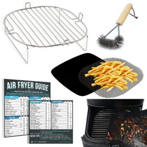 air fryer accessories compatible with instant pot vortex, cosori, ultrean, chefman, breville + more, air fryer rack, air fryer cheat sheet guides, air fryer liners and cleaner brush by infraovens