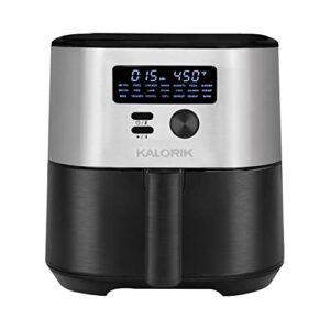 kalorik maxx® 7 quart air fryer 1750w, 7-in-1 air fry, bake, roast, broil, defrost, reheat, and warm food, led display, 21 presets, 4 accessories, recipe book, ft 50930 ow