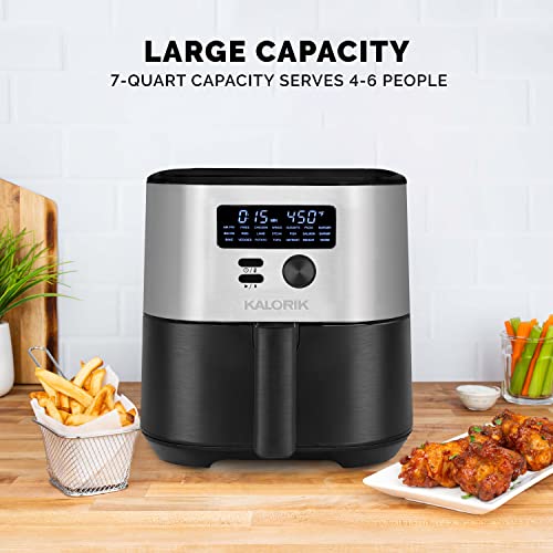 Kalorik MAXX® 7 Quart Air Fryer 1750W, 7-in-1 Air fry, Bake, Roast, Broil, Defrost, Reheat, and Warm food, LED Display, 21 Presets, 4 Accessories, Recipe book, FT 50930 OW