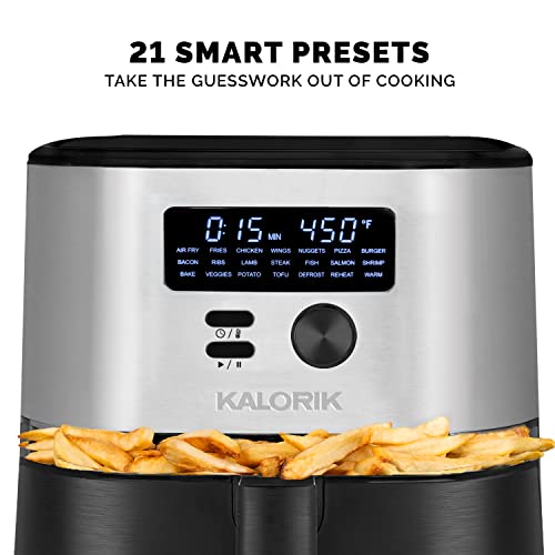 Kalorik MAXX® 7 Quart Air Fryer 1750W, 7-in-1 Air fry, Bake, Roast, Broil, Defrost, Reheat, and Warm food, LED Display, 21 Presets, 4 Accessories, Recipe book, FT 50930 OW