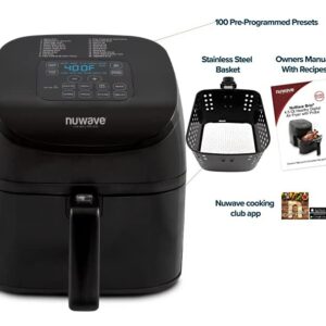 Nuwave 4.5-Qt Brio Air Fryer, 100 Pre-Programmed Recipes & 100 Memory Slots to Save & Recall Favorite Recipes, 100°F-400°F, Linear Thermal (Linear T) Technology for Perfect Results (Renewed)