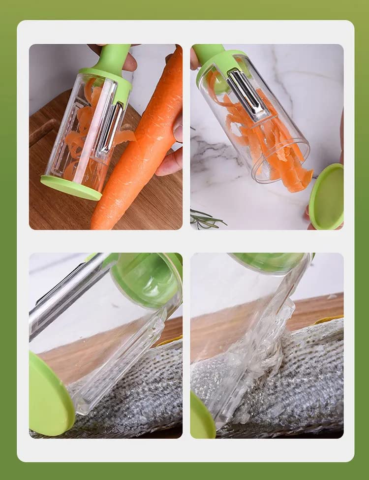 Vegetable Peeler for kitchen, Potato Peelers for Fruits Straing Blade, Durable Non-Slip Handle, New-Shaped Peelers with Container, Dual purpsose Fish Scaler