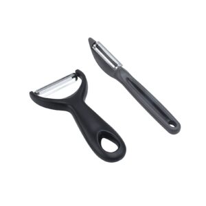 social chef 2-piece vegetable peeler set- set of 2 stainless steel blade vegetable peelers set - y peeler and swivel peeler for peeling potatoes, vegetables and fruits (black)