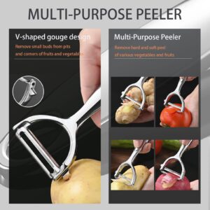 Hosawtek Vegetable Peeler Potato Peeler, Heavy 0.24Ib Stainless Steel Non-Slip Handle and Sharp Blades, Set Of 2 (1 Straight 1 Serrated Blade) Collaborative Work Perfect Peeling