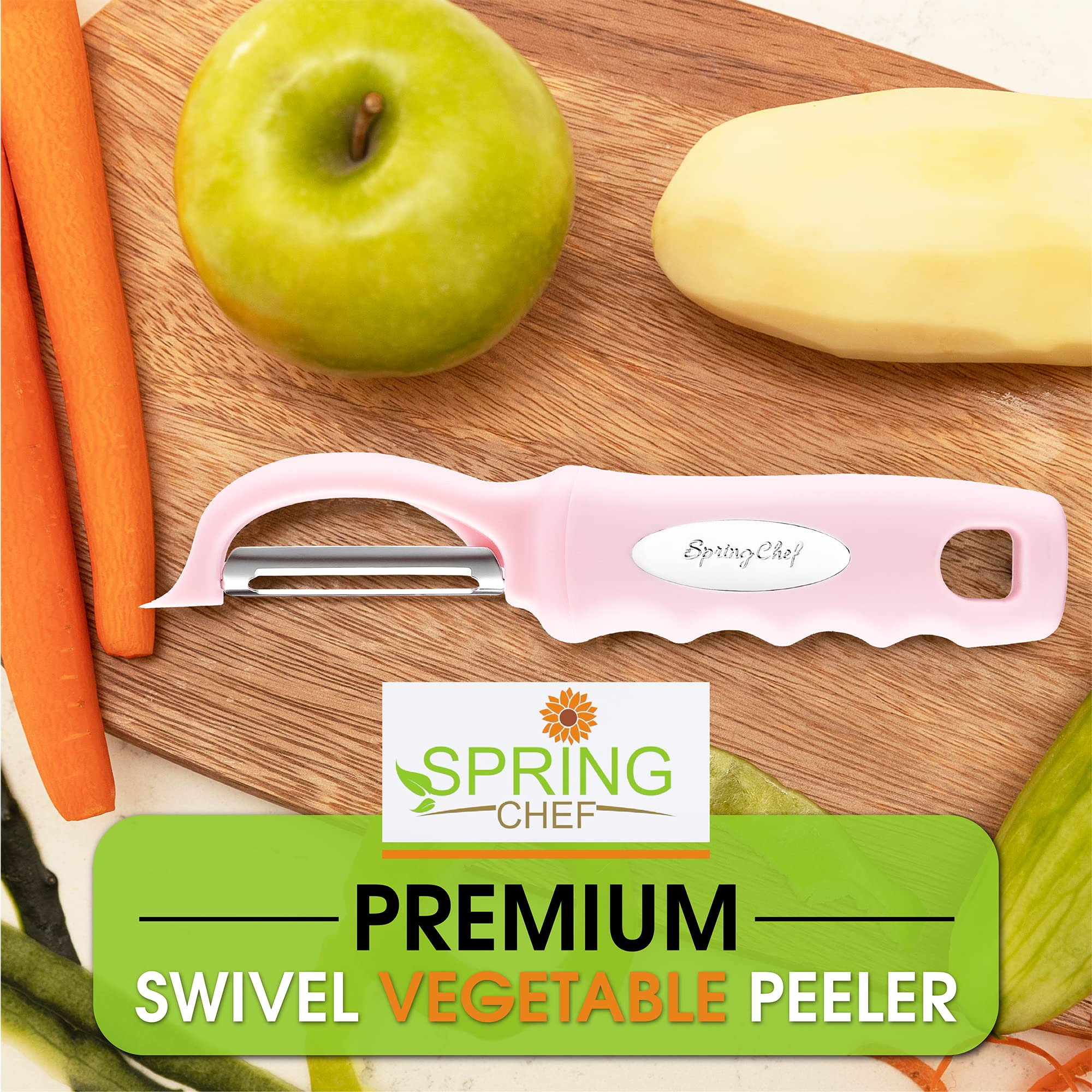 Spring Chef Premium Swivel Vegetable Peeler, Soft Grip Handle and Ultra Sharp Stainless Steel Blades - Perfect Kitchen Peeler For Veggie, Fruit, Potato, Carrot, Apple - Pink Lemonade