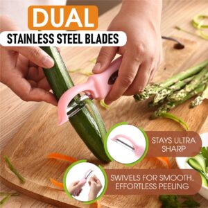 Spring Chef Premium Swivel Vegetable Peeler, Soft Grip Handle and Ultra Sharp Stainless Steel Blades - Perfect Kitchen Peeler For Veggie, Fruit, Potato, Carrot, Apple - Pink Lemonade