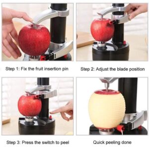 Electric Potato Peeler Automatic Apple Peeler, Smart Vegetable Fruit Peeler Machine, Stainless Steel Kitchen Peeling Tool [1 Adapter 2 Extra Blades] with 2 Set Garlic Peeler