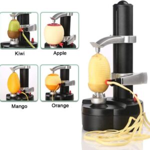 Electric Potato Peeler Automatic Apple Peeler, Smart Vegetable Fruit Peeler Machine, Stainless Steel Kitchen Peeling Tool [1 Adapter 2 Extra Blades] with 2 Set Garlic Peeler