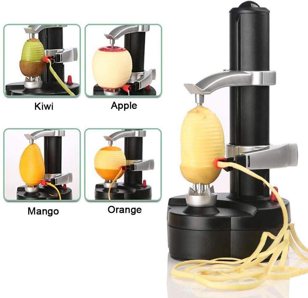 Electric Potato Peeler Automatic Apple Peeler, Smart Vegetable Fruit Peeler Machine, Stainless Steel Kitchen Peeling Tool [1 Adapter 2 Extra Blades] with 2 Set Garlic Peeler