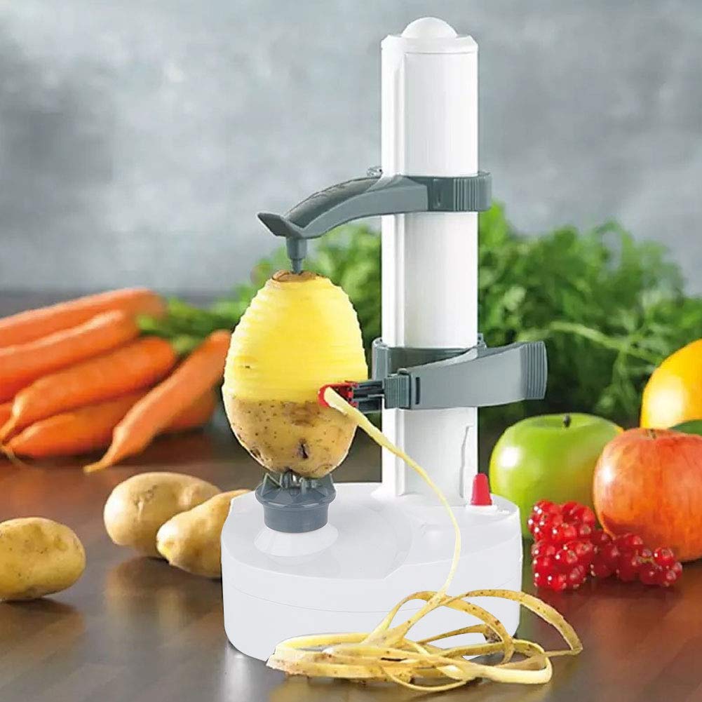 Electric Potato Peelers Automatic Rotating Peeler Potato Peeling Machine Automatic Fruits Vegetables Cutter Kitchen Peeling Tool, 11x 5.7x5.7in(white)