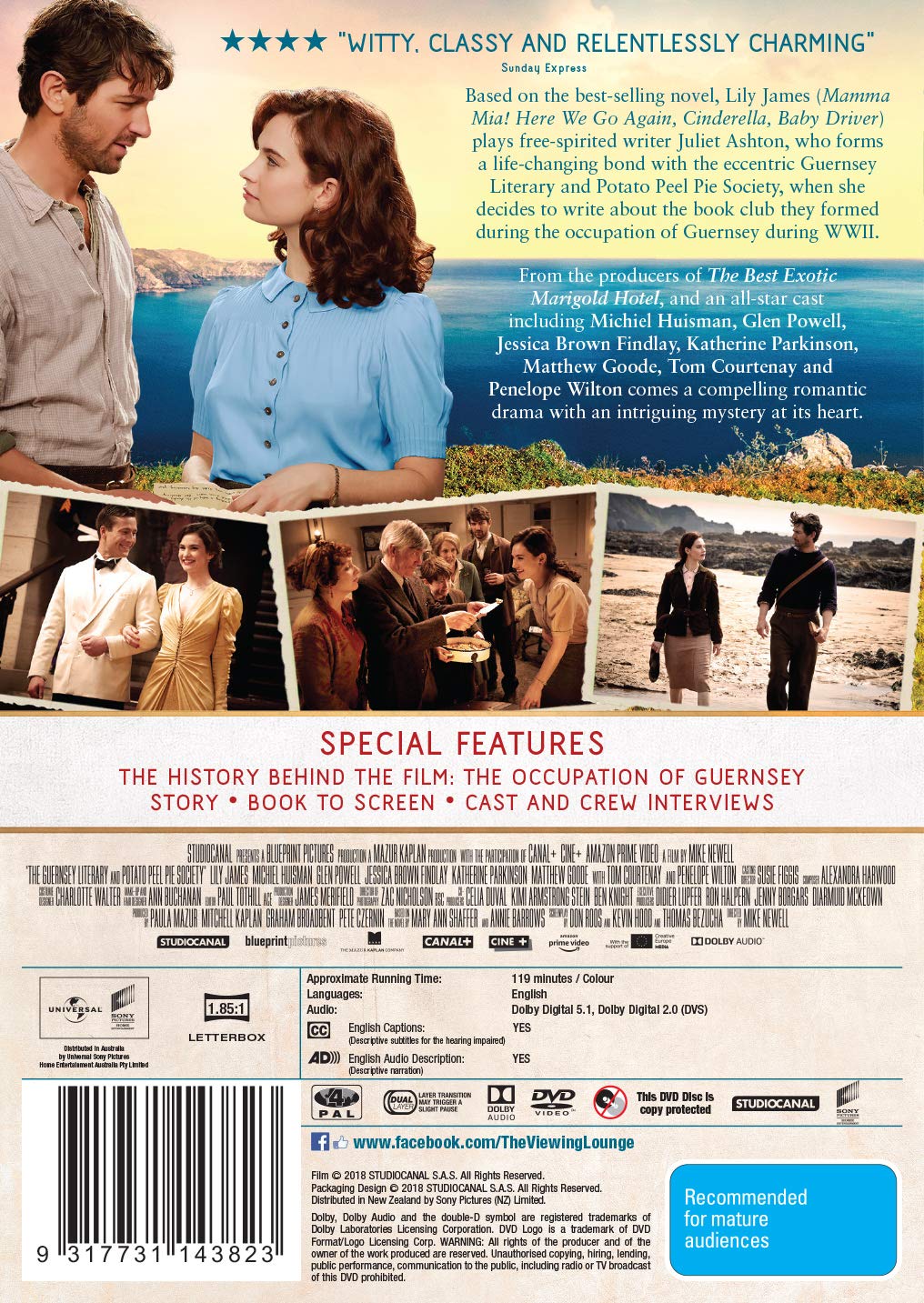 The Guernsey Literary And Potato Peel Society | Lily James | NON-USA Format | PAL | Region 4 Import - Australia