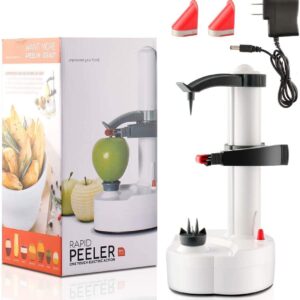 Multifunctional Electric Automatic Peeler Stainless Steel Fruit and Vegetable Peeler Machine Kitchen Peeling Tool for Apple and Potato [2 Replacement Blades] - White