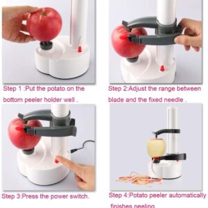 Multifunctional Electric Automatic Peeler Stainless Steel Fruit and Vegetable Peeler Machine Kitchen Peeling Tool for Apple and Potato [2 Replacement Blades] - White