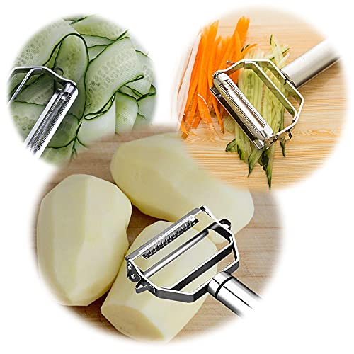 KYJD Stainless Steel Double-Head Double-Sided Multi-Function Shredder, Plane, Potato, Cucumber, Onion, Vegetable and Fruit Peeling Knife, one Pack