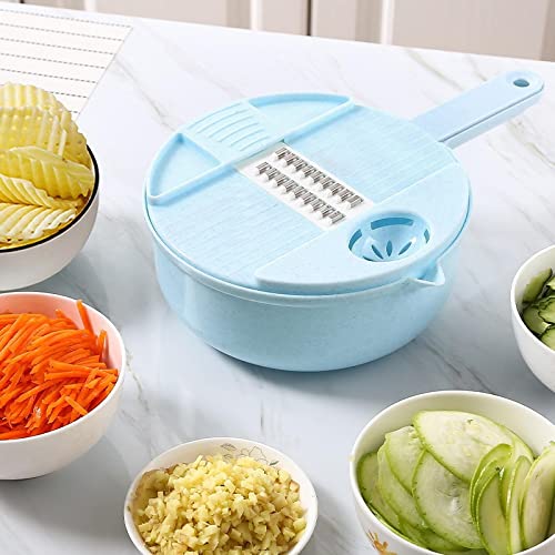 NA Multifunctional Vegetable Cutter 12 Piece Set Manual Potato and Radish shredding Kitchen Household Slicing, shredding and Peeling Machine Nordic Green