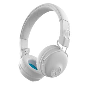 jlab studio wireless on-ear headphones, white, 30+ hour bluetooth 5 playtime, eq3 sound, ultra-plush faux leather & cloud foam cushions, track and volume controls