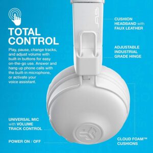 JLab Studio Wireless On-Ear Headphones, White, 30+ Hour Bluetooth 5 Playtime, EQ3 Sound, Ultra-Plush Faux Leather & Cloud Foam Cushions, Track and Volume Controls