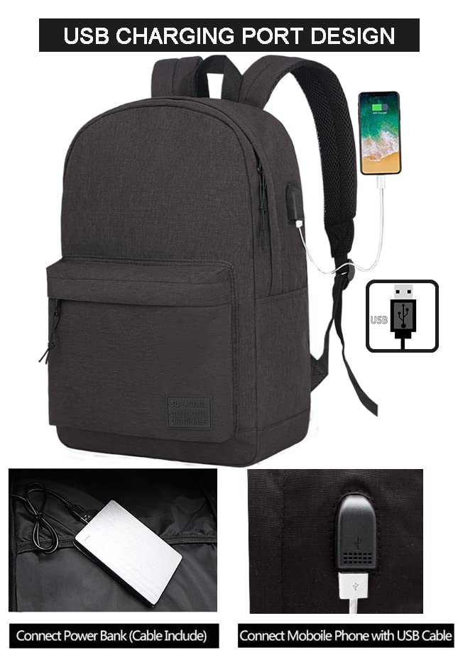 SUPACOOL Lightweight Casual Laptop Backpack with USB Charging Port For for Men and Women, Backpack for College (Grey)