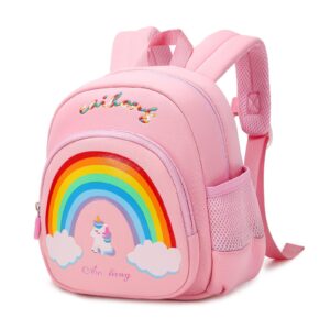 musevos rainbow toddler backpack for kids 1-3, mini toddler backpack boys 2-3 year old girls, small neoprene preschool backpack for kids with anti-lost safety leash for daycare outdoor