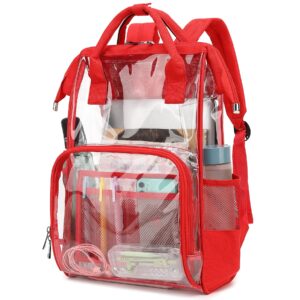 yusudan heavy duty clear backpack for men women, school bag bookbag pvc plastic transparent backpacks for boys girls (red)