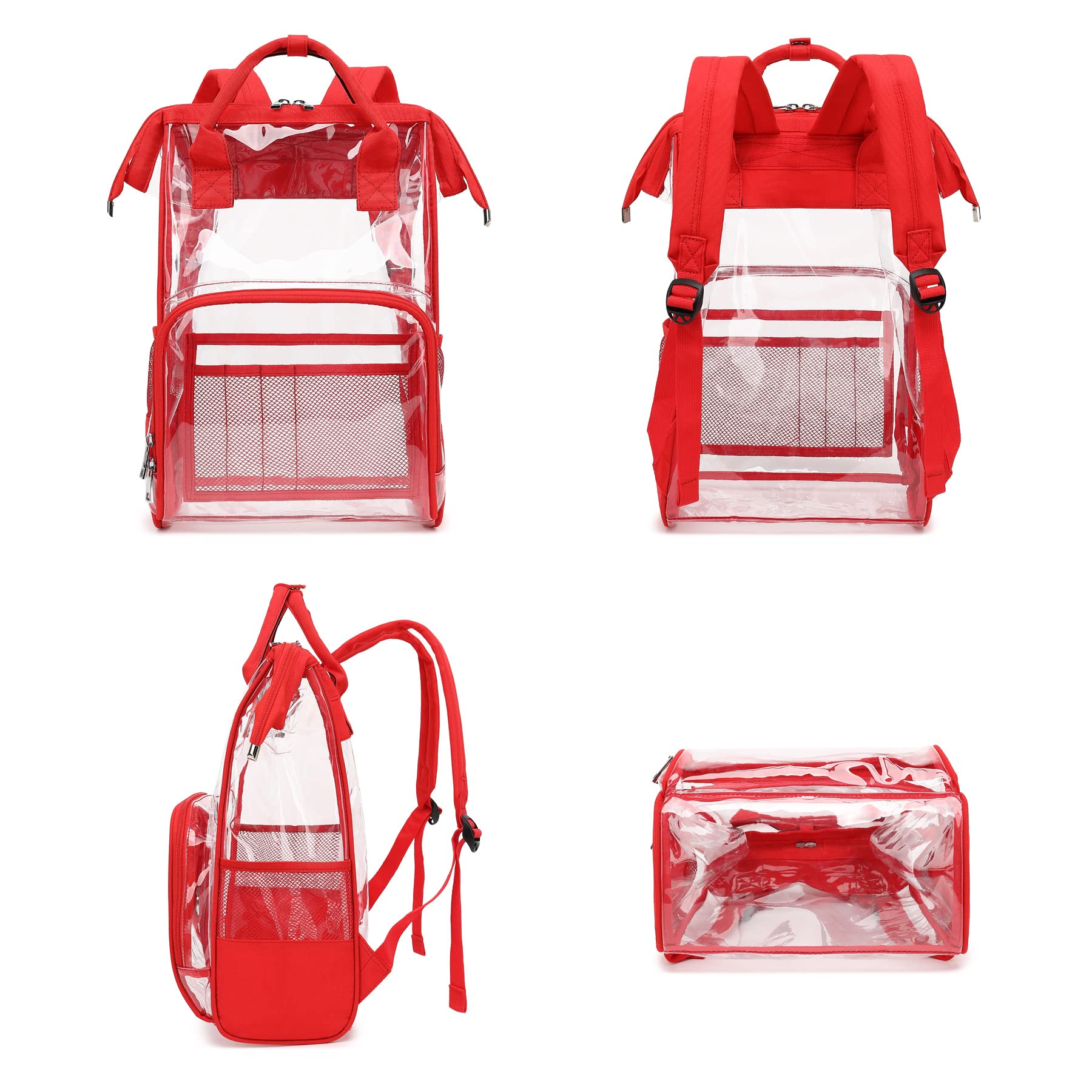 Yusudan Heavy Duty Clear Backpack for Men Women, School Bag Bookbag PVC Plastic Transparent Backpacks for Boys Girls (Red)