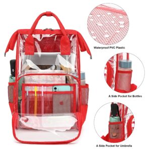 Yusudan Heavy Duty Clear Backpack for Men Women, School Bag Bookbag PVC Plastic Transparent Backpacks for Boys Girls (Red)