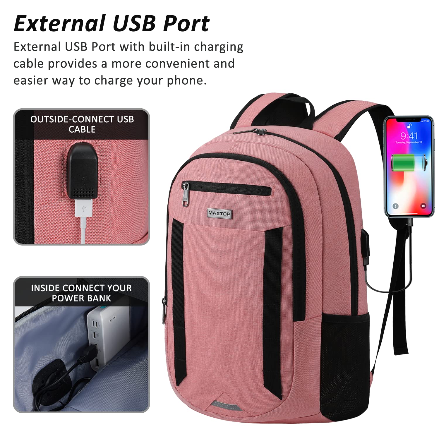 MAXTOP Laptop Backpack Business Computer Backpacks with USB Charging Port College Bookbag Fits Laptop up to 16 inch