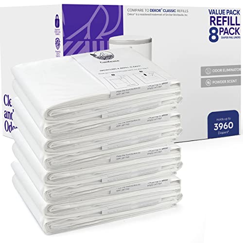 COMFICOVE Refills Compatible with DEKOR CLASSIC Diaper Pails | 8 Pack | Extra Thick Diaper Pail Refill Liners | Fresh Scent | Easy to Replace and Dispose of Diaper Bag | Odorless Baby Diapers Disposal