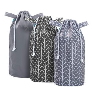 teamoy pail liner for cloth diaper(pack of 3), reusable diaper pail wet bag with drawstring, fits for dekor, ubbi diaper pails, gray +gray arrows +black arrows