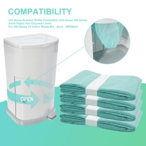 Diaper Pail Liner Refills Bags Compatible with Janibell Akord 330 Series Adult Diaper System, Green, Lightly Scented, 4 Count