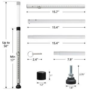 DIIG Sliding Door Security Bar，17.7-50.5inch Adjustable Locking Window Safety Bar with Rubber Tips,Diameter 1inch Window Security Bar for Home Apartment （White）