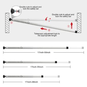 DIIG Sliding Door Security Bar，17.7-50.5inch Adjustable Locking Window Safety Bar with Rubber Tips,Diameter 1inch Window Security Bar for Home Apartment （White）