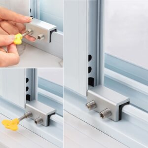 Window Locks, 4 Sets Sliding Security Window Lock with Key for Vertical & Horizontal Sliding Windows & Sliding Doors, Adjustable Window Locks Security Window Stoppers for Patio Bedroom Home and Office