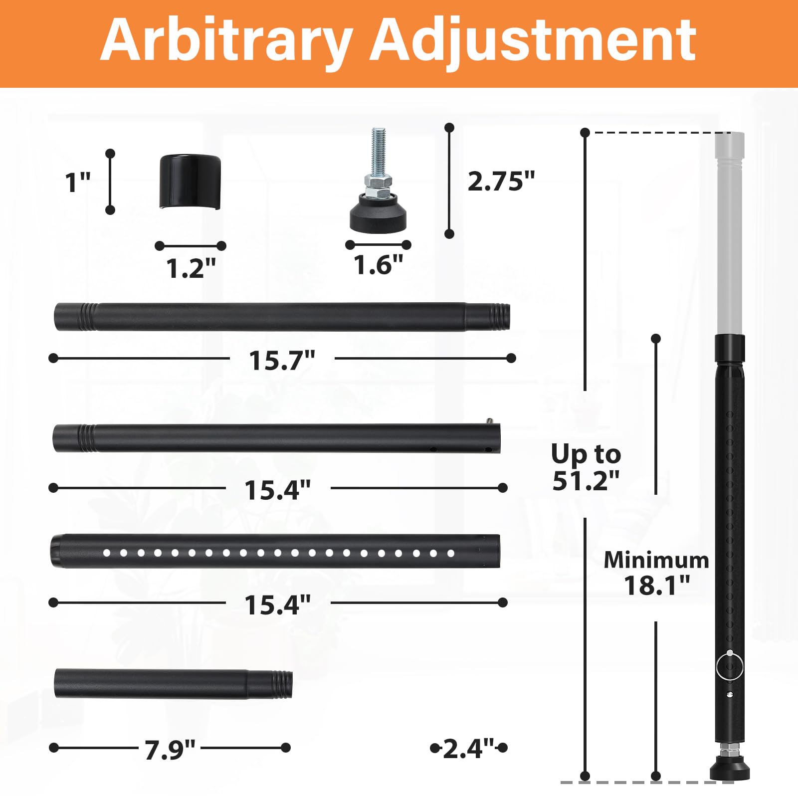 BsBsBest Window Security Bars Inside Adjustable 18 to 51 Inch Sliding Door Security Bar interior Black 1 Pack Window Locks Security up and Down Window Bars Security Extendable