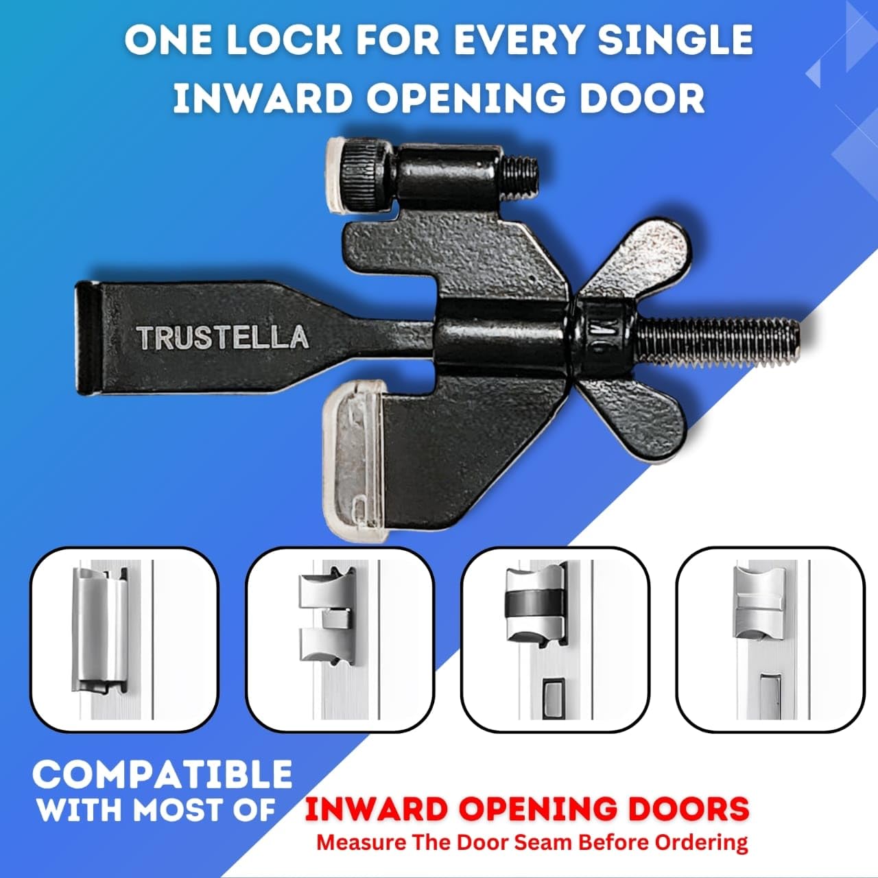 Original Trustella Heavy-Duty Portable Door Lock - Premium Stainless Steel for Enhanced Safety - Ideal for Travel, Home, Hotels, Apartments - Adjustable, Easy Install with Silicone Protector Caps