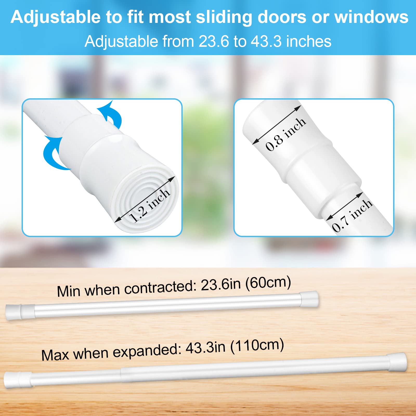 Sliding Door Security Bar, Sliding Glass Door Security Bar, Window Security Bars, Patio Door Security Bar, Sliding Glass Door Lock, Patio Door Lock, Window Lock, Security Bar for Most Doors & Windows