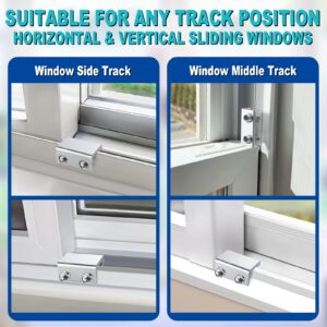 Sliding Window Locks (4 Sets), Security Window Locks with Keys, Adjustable Aluminum Sliding Window Stops, Easy Installation Without Drilling, for Vertical and Horizontal Sliding Windows (Silver)