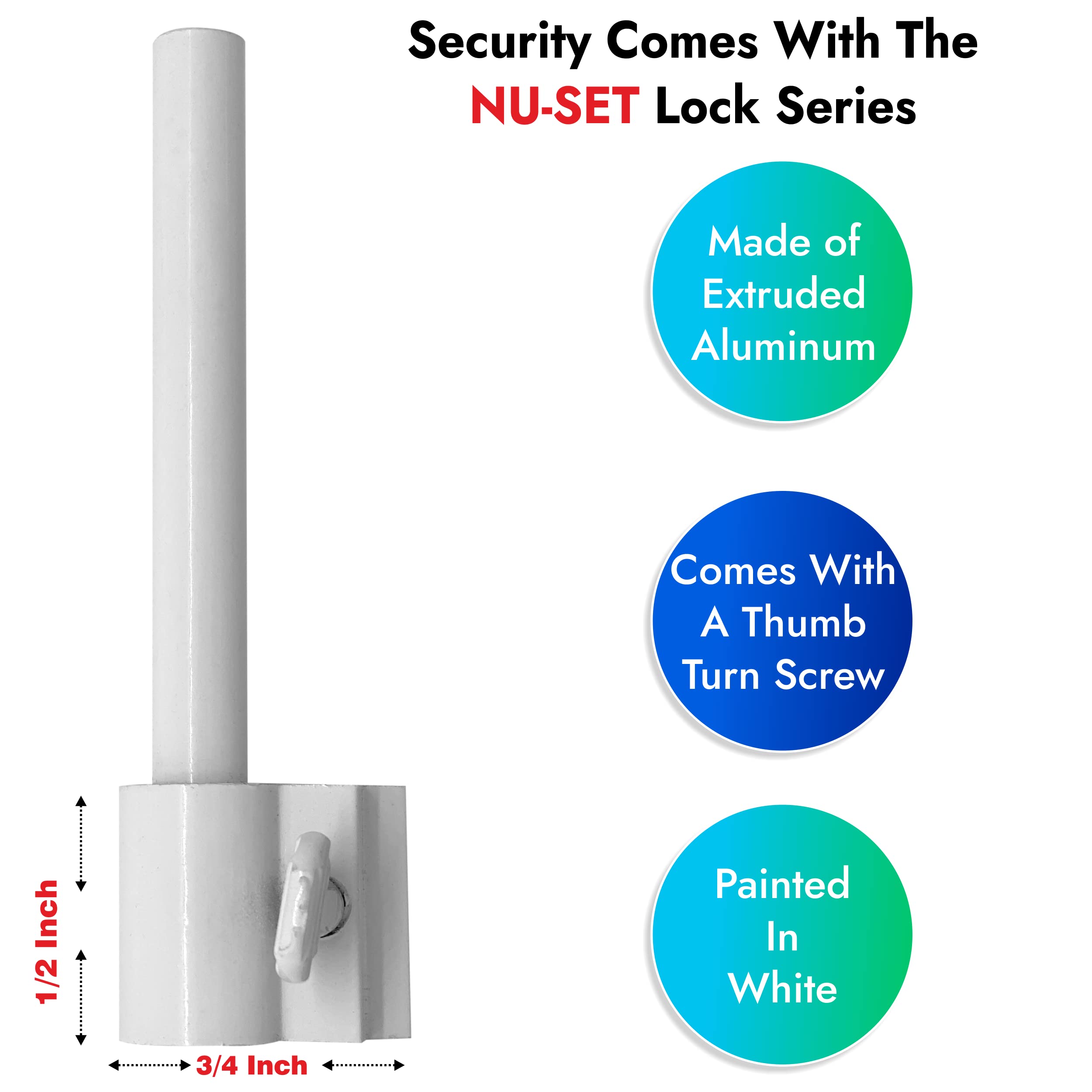 NU-SET 2214-2 Reversible Window Door Bar Lock, White