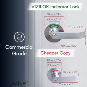 VIZILOK Privacy Indicator Lock and Lever C3FK, Large in-USE or Vacant Indicator, Durable ANSI GRADE2 comp, Perfect for Public restrooms Including Restaurants, Hospitals, Medical Offices. Satin Chrome