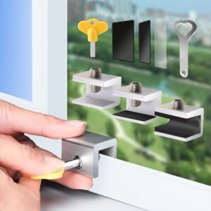 tahikem 4 sets sliding window locks, security window lock with key, aluminum window stoppers for vertical & horizontal slide door, adjustable security locks, for child home bedroom double hung windows