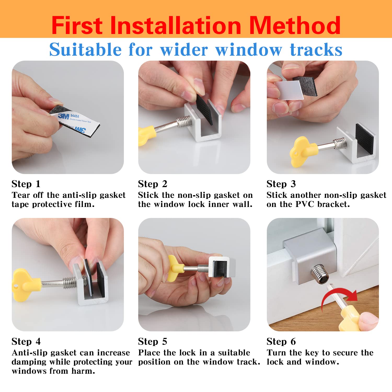 Tahikem 4 Sets Sliding Window Locks, Security Window Lock with Key, Aluminum Window Stoppers for Vertical & Horizontal Slide Door, Adjustable Security Locks, for Child Home Bedroom Double Hung Windows